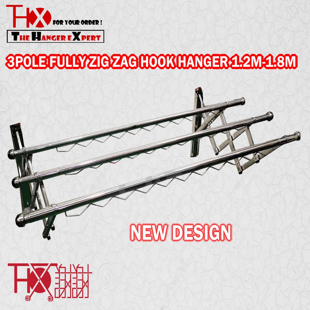 Stainless Steel Cloth Hanger Wall Type TelescopicThx 28MM X 3 Pole 1.2M ...