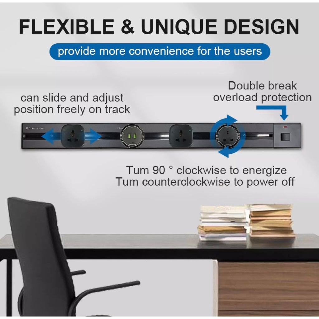 Power Track Socket 60CM With Universal 13A Power Socket USB Adapter ...