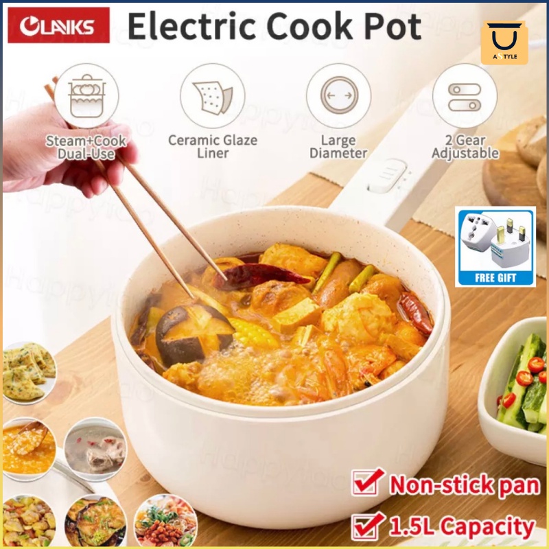 Olayks Multifunctions Electric Cooker 1.5L Capacity Non-stick Fast Heating 700W Cooking Pot Mini ...
