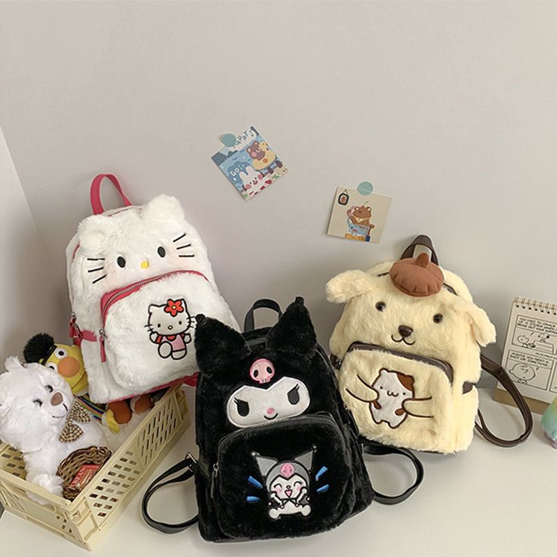 Sanrio Plush Backpack Hello Kitty My Melody Kuromi Pom Pom Purin Plush ...