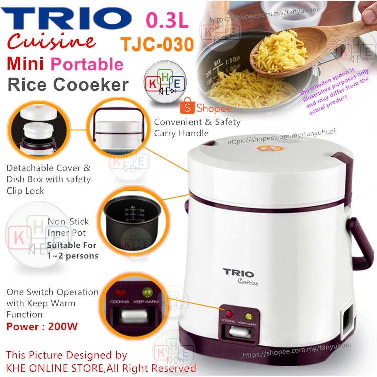 Trio 0.3L Mini Portable Non Stick Jar Rice Cooker Periuk Nasi Kecil v ...