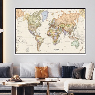 PETA DUNIA The World Political Map Retro Non-woven Canvas Painting Wall ...