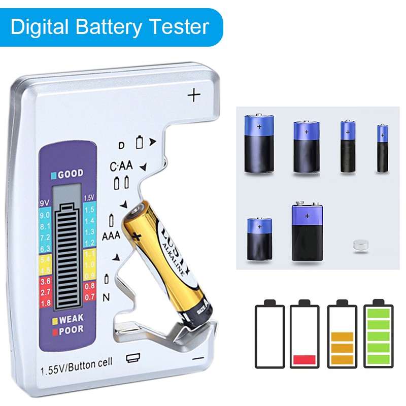Digital Battery Tester LCD Display C D N AA AAA 9V/1.5V Button Cell ...