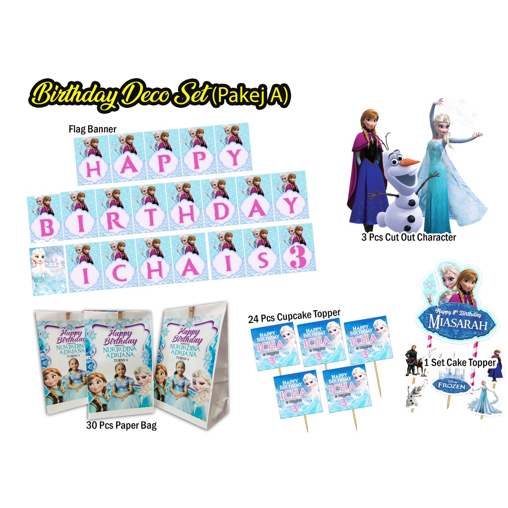 [SET A] HIASAN MEJA KEK/ BIRTHDAY DECO (Flag Banner, Paper Bag Goodies ...