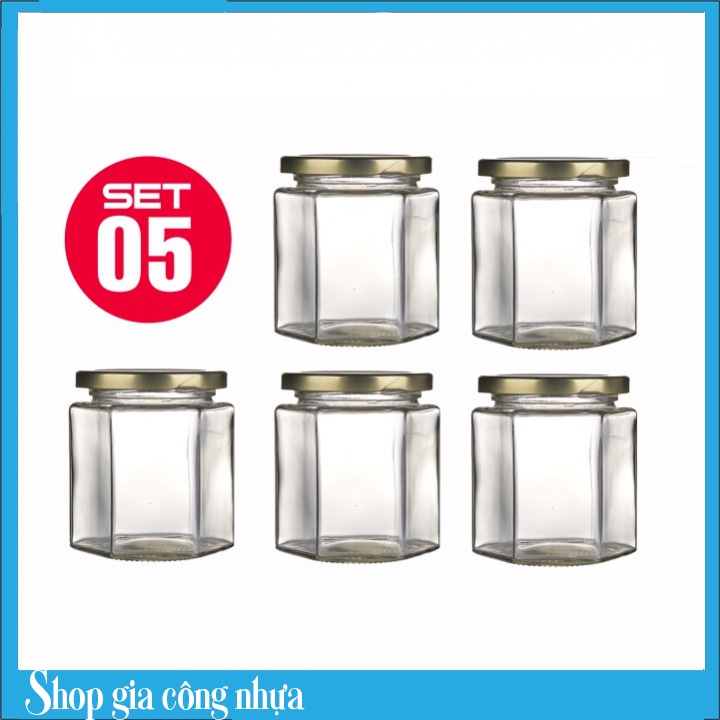 Set Of 5 Hexagonal Glass Jars With Tin Lid 380ml | Shopee Malaysia
