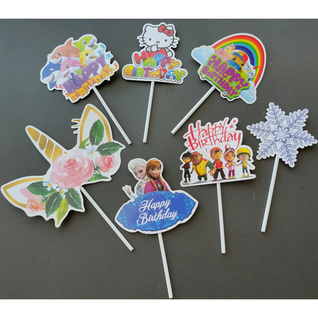 Lollipop Stick Cake Toppers Cute Cartoon Theme Cake Decorations Dessert ...