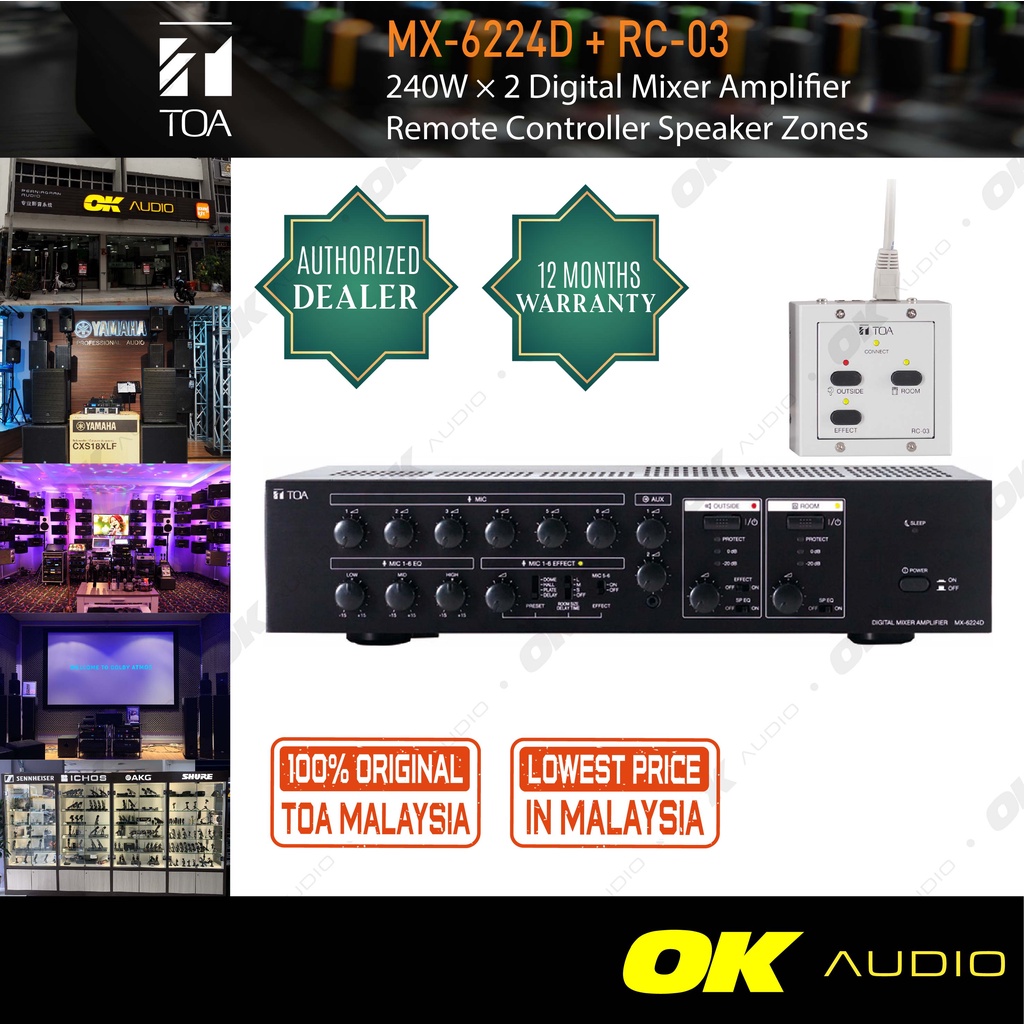 TOA MX-6224D Digital Mixer Amplifier + RC-03 Remote Controller Speaker Zones and Sound Effects ...