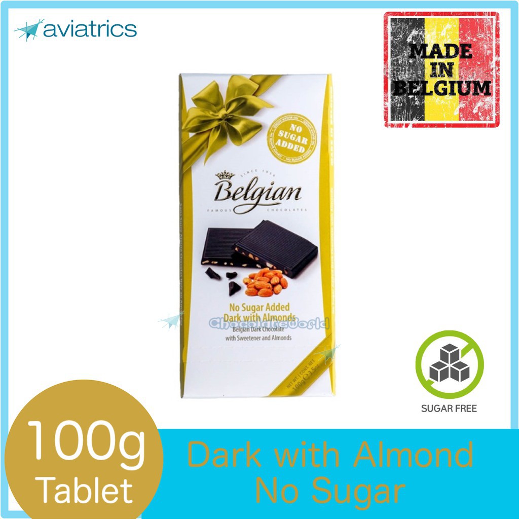 The Belgian Dark Chocolate with Almonds NO SUGAR 100g (Made in Belgium ...
