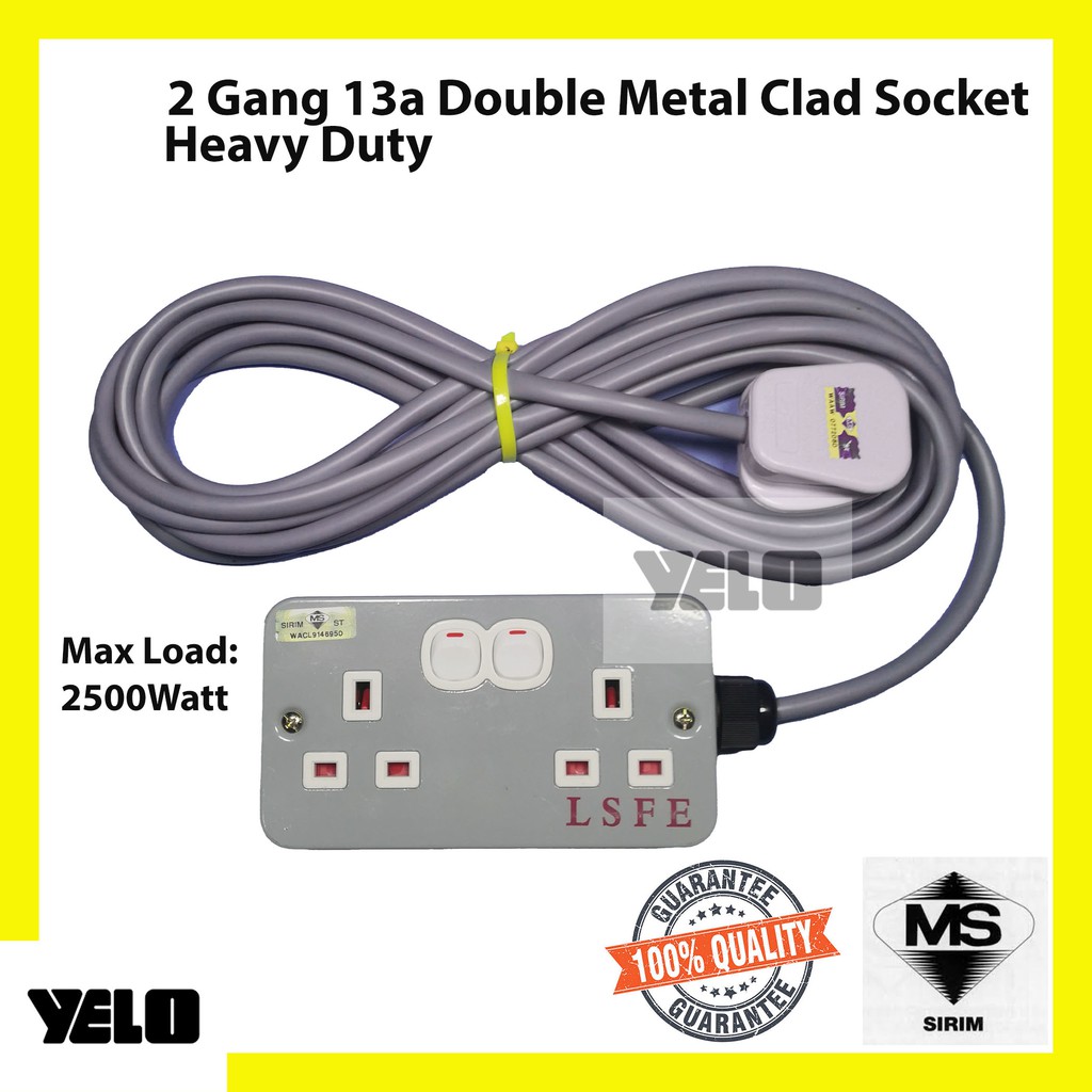 2 GANG Metal Clad HEAVY DUTY TRAILING SOCKET EXTENSION Plug FULL COPPER ...