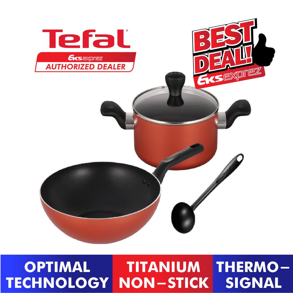Tefal Fresh Start Non Stick Cookware Set - Stewpot (20cm) + Wokpan ...