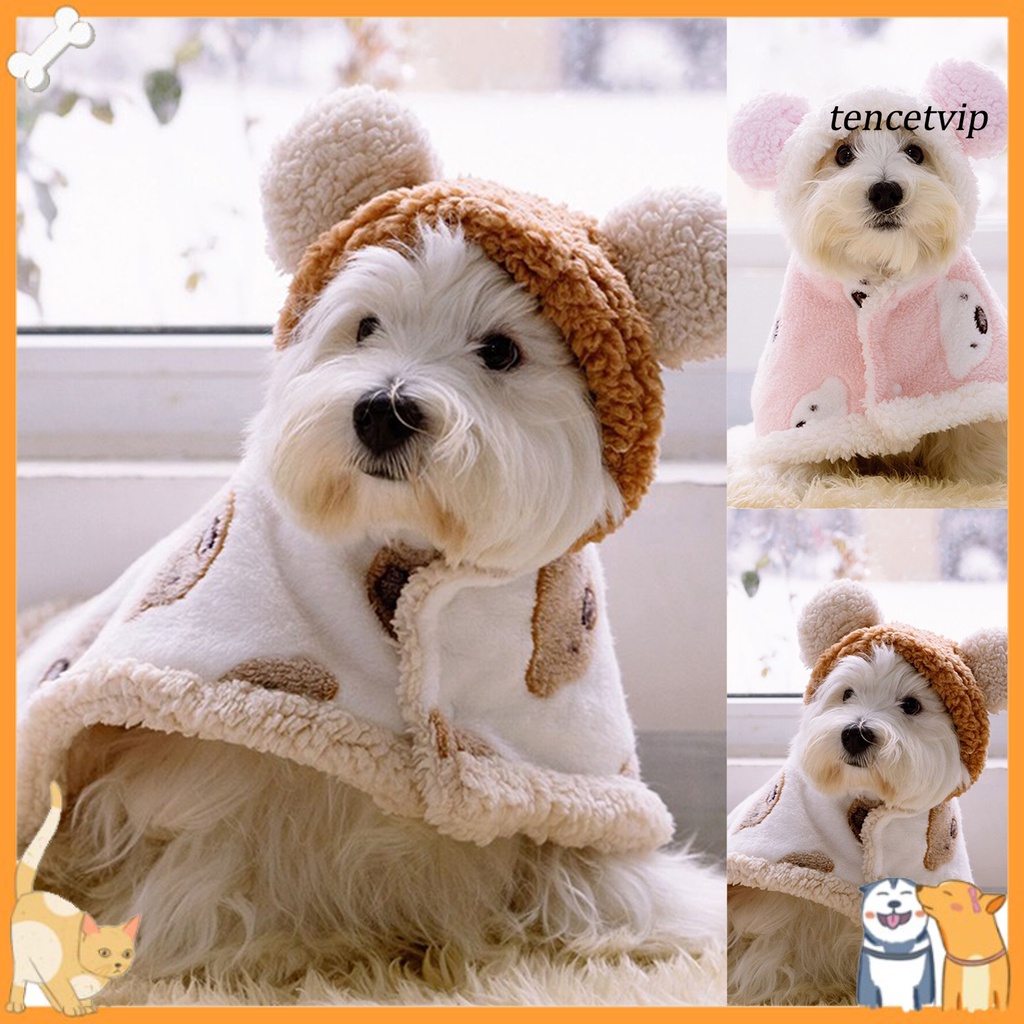 [Vip] Pet Cape Cartoon Bear Pattern Keep Warmth Soft Texture Pet Dogs ...