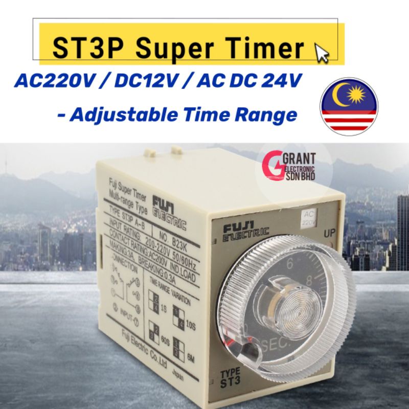 Fuji ST3P Super Timer Relay Adjustable Release Delay Timing 8 Pins AC220V DC12V AC24V DC24V 1s ...
