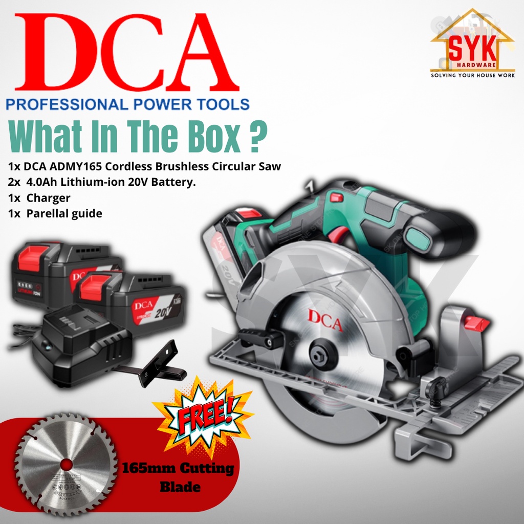 SYK (FREE SHIPPING) DCA ADMY165 Cordless Circular Saw Brushless Mesin ...