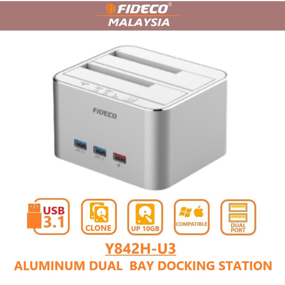 FIDECO Y842H-U3 Heavy-Duty Dual Bay HDD SSD Docking Station With Built ...
