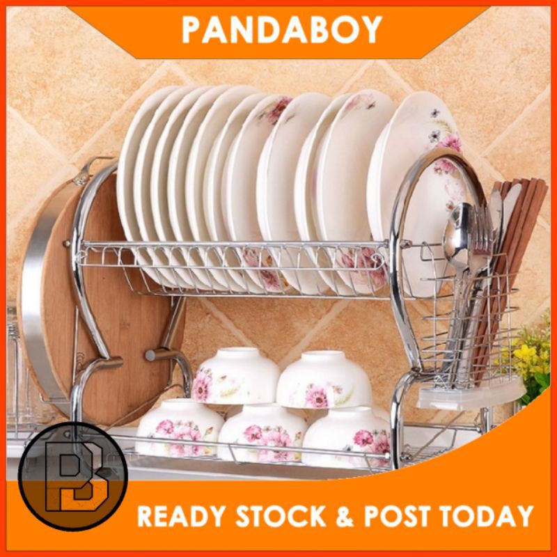 (READY STOCK) PANDABOY Non-Rust Portable Stainless Steel Dish Drainer ...