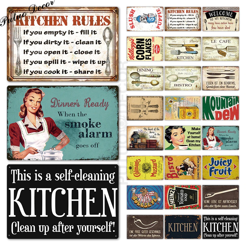 Kitchen Metal Sign Plaque Metal Vintage Tin Sign Retro Kitchen Signs ...