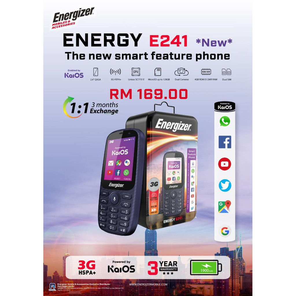 Energizer Energy E241 (3G) / E241S (4G) l Wi-Fi l Keypad Smartphone l ...