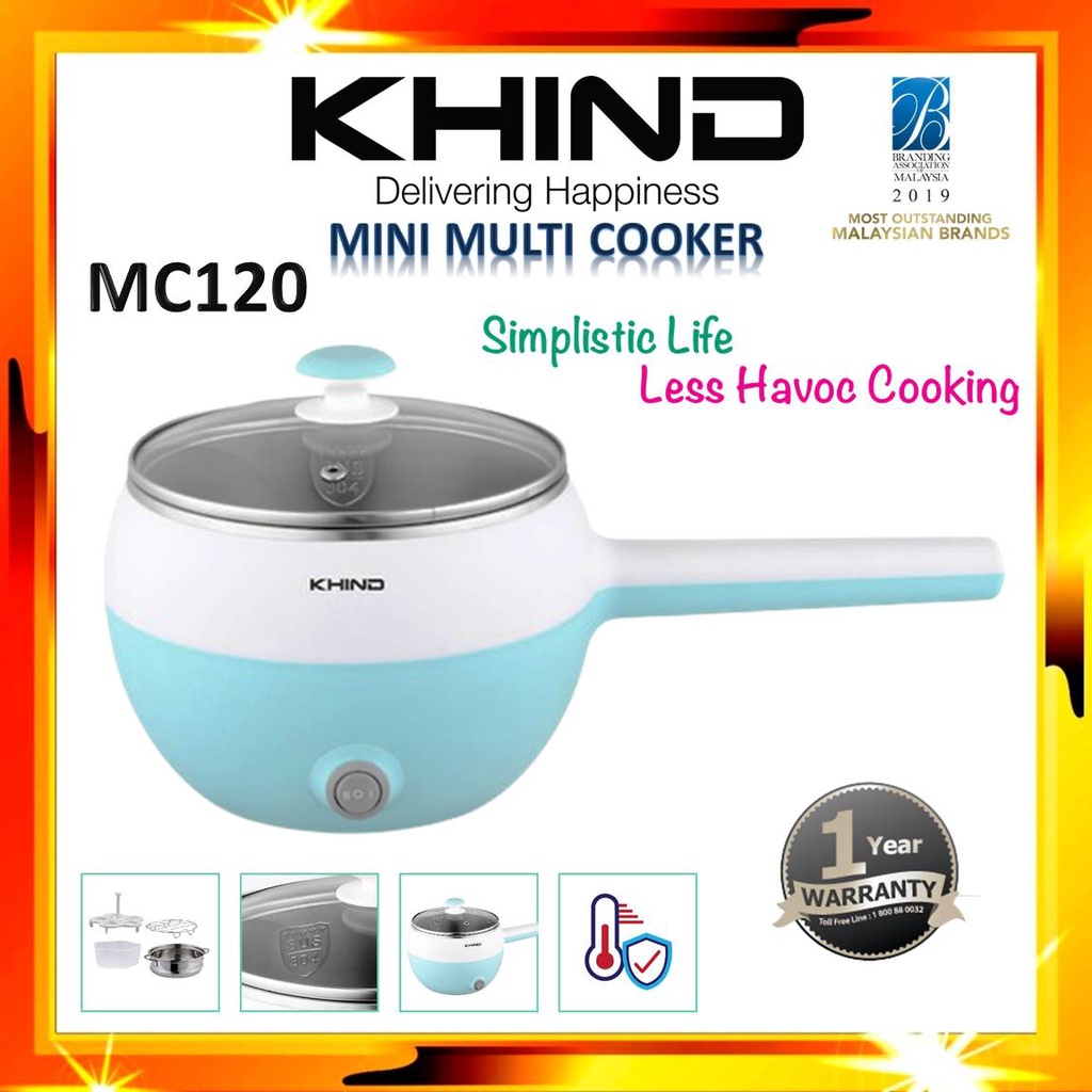 KHIND MC120 1.2L Mini Multi Cooker with SUS304 Stainless Steel Inner ...