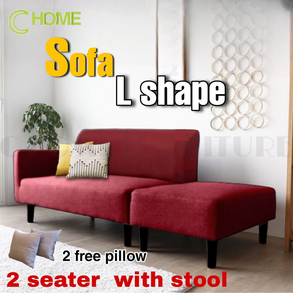 C HOME : 2- Seater Fabric Sofa with stool FREE 2 Small Pillows ...