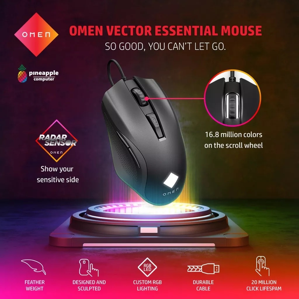 HP OMEN Vector Essential Gaming Mouse | 16.8m colors | 6 programmable ...