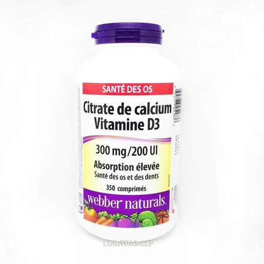 Calcium Citrate Vitamin D3 300 mg/200 IU - 350 tablets - Webber ...