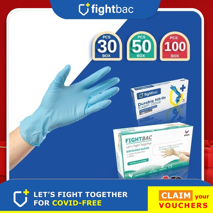 FIGHTBAC SARUNG TANGAN GETAH NITRILE BLUE POWDER FREE GLOVES DISPOSABLE ...