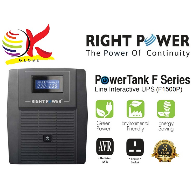 RIGHT POWER 1500VA UPS (POWERTANK F1500P) AVR AVS AUTOMATIC VOLTAGE ...