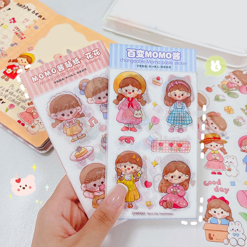 14 Sheets Cute Cartoon Girl Stickers Pack Student Diary Deco DIY ...