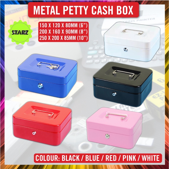 Metal Petty Cash Box Handle Tray Safe Money Coins Bill Key Security ...