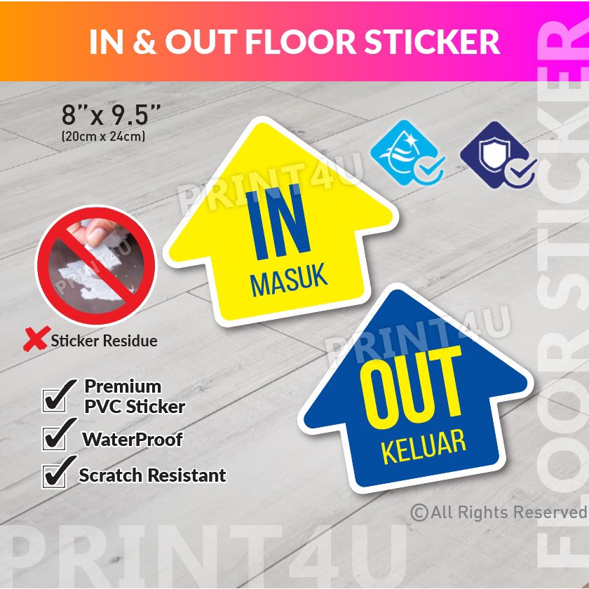 PRINT4U Arrow Shape 8" x 9.5" YELLOW/BLUE In Out Masuk Keluar Direction ...