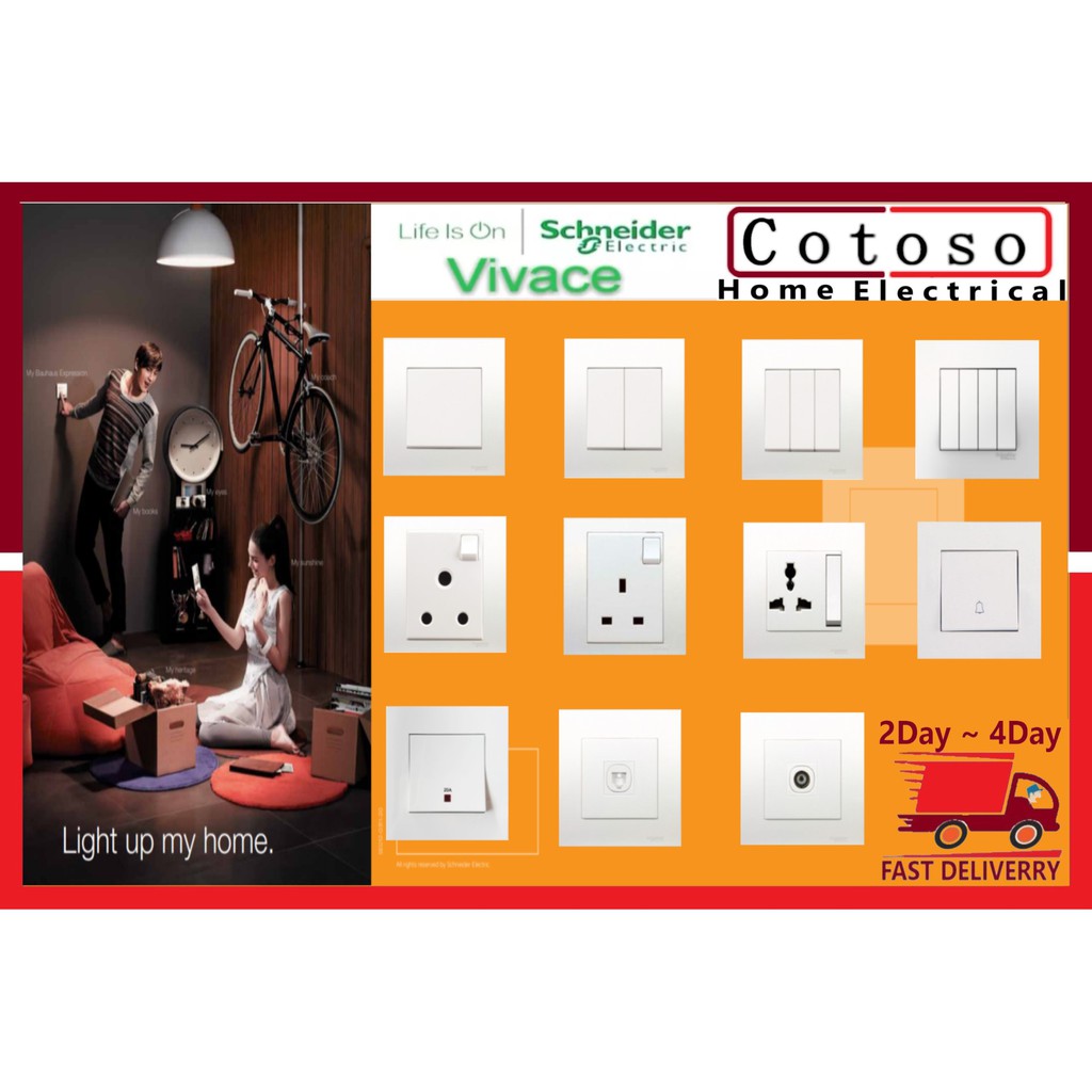 SCHNEIDER Vivace Series Switched & Socket 13A / 1G/2G/3G/4G COTOSO ...