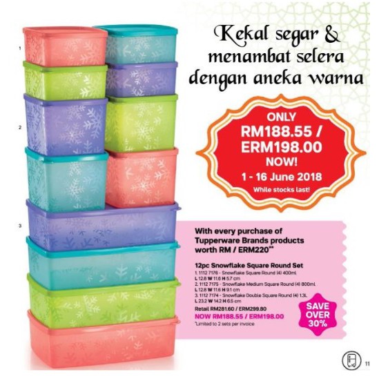 Tupperware Snowflake Square Round Set 12pcs | Shopee Malaysia