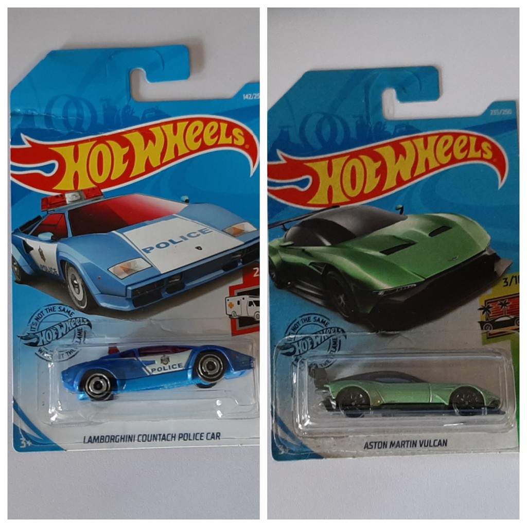 HOT WHEELS Damaged Card Aston Martin Vulcan Lambo Countach Police ...