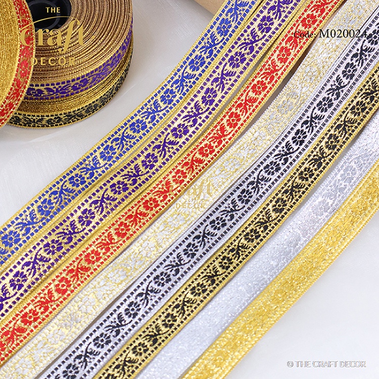 1.5cm(W) Border Jacquard Lace Trim*Jual Meter | Ribbon Metallic ...