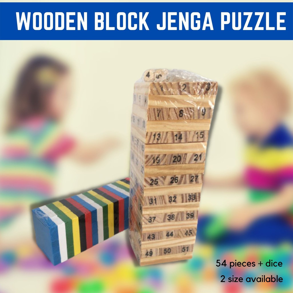 Wooden Blocks Jenga Compatible Size Classic Building Stacking Blocks ...