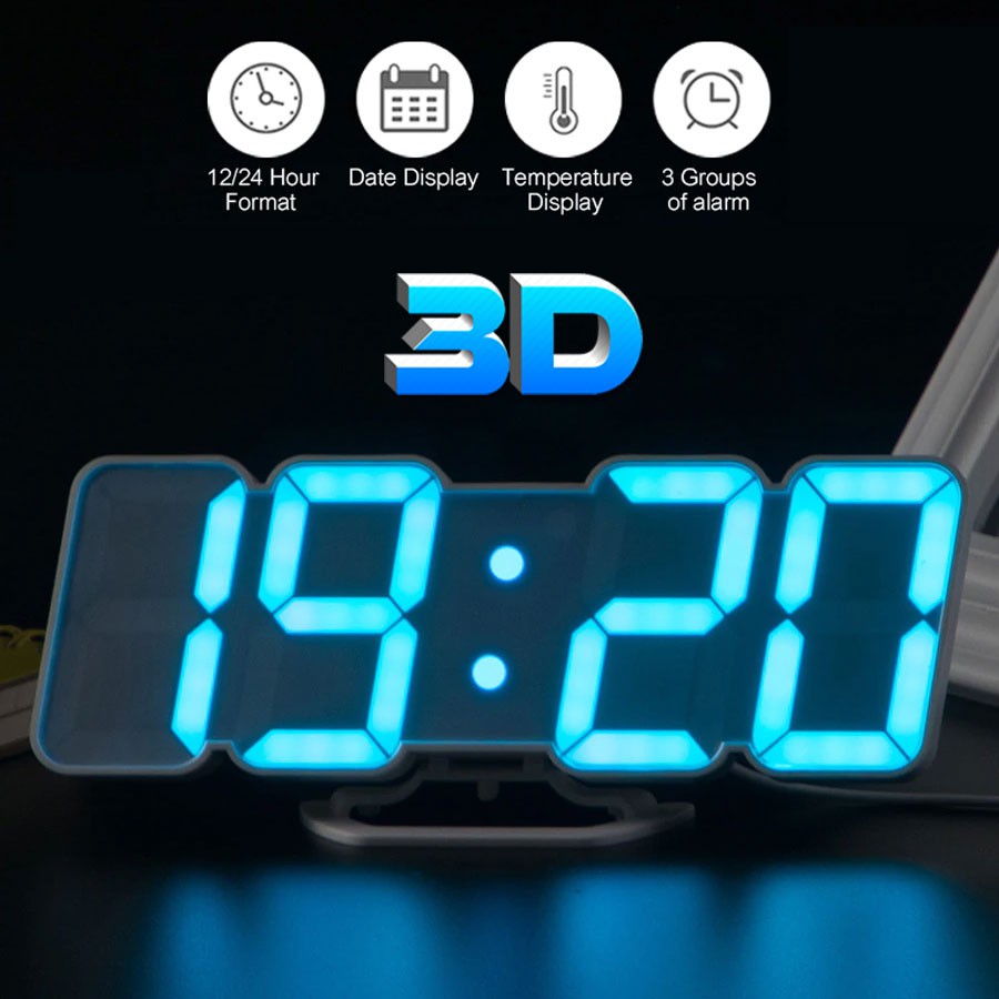 Alarm 3D LED Digital Clock Big Large Snooze Desk Bedroom Hanging Wall ...