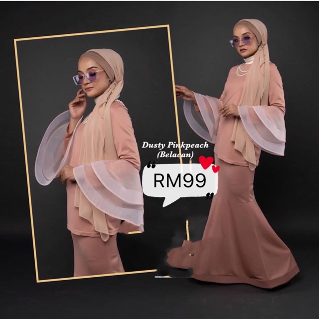Baju raya 2018 mermaid kurung kepuk(peachpink) | Shopee Malaysia
