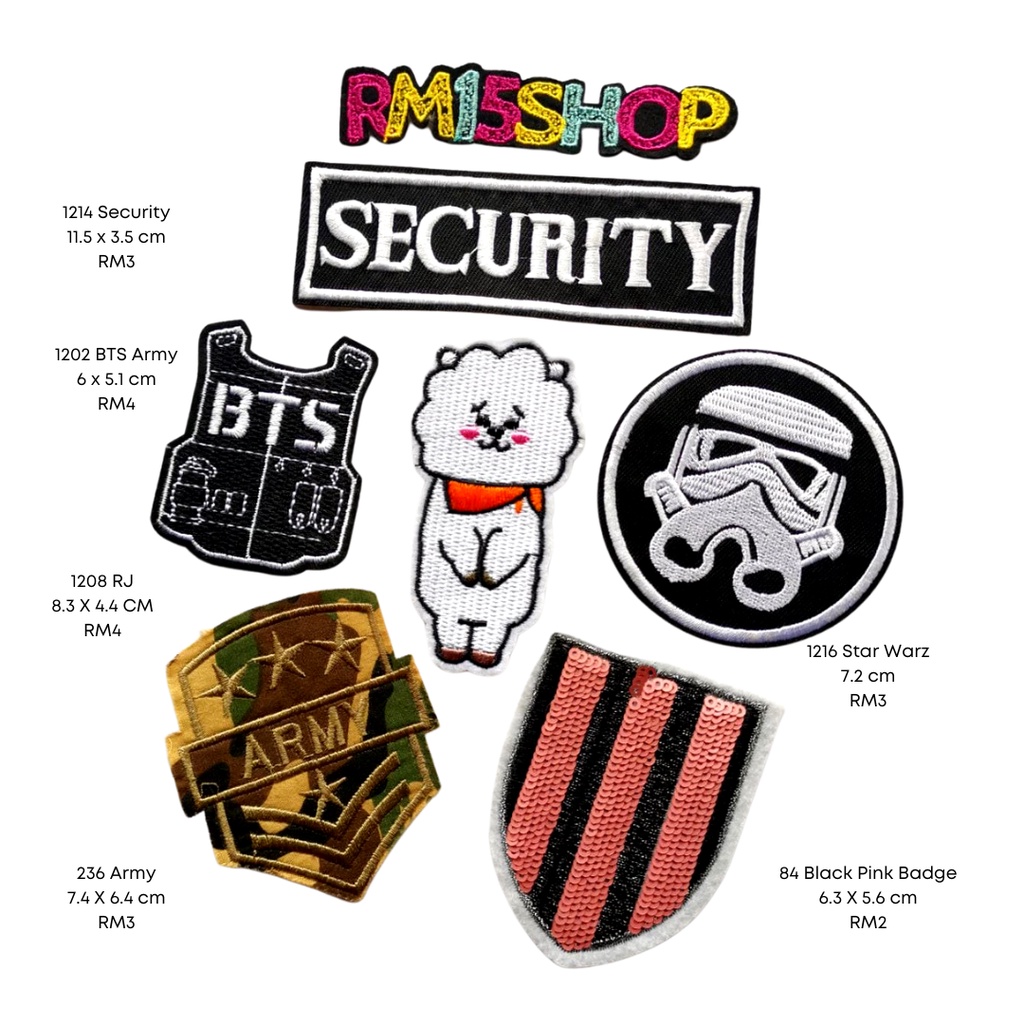 Iron On Patches Security BTS Design Uniform Badge for School Pengangkap ...