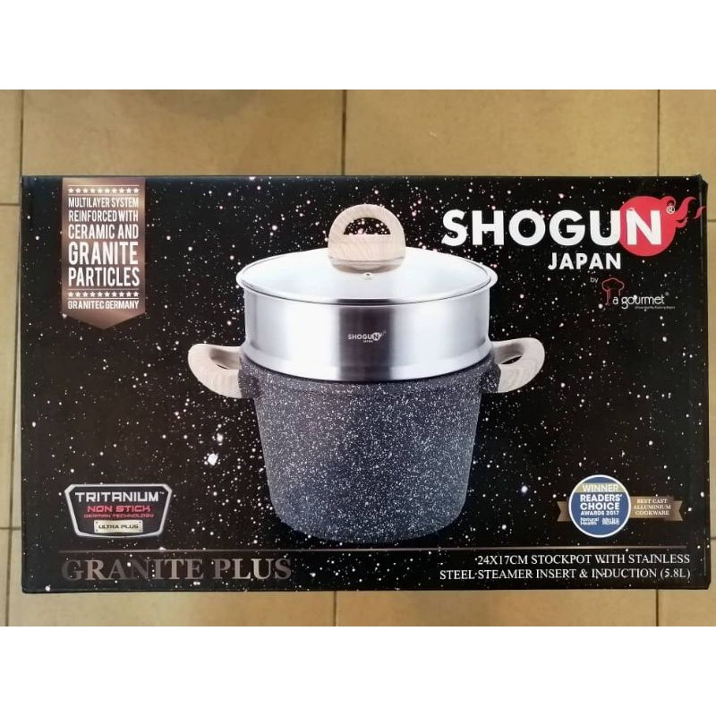 SHOGUN GRANITE PLUS 24cm STOCKPOT with stainless steel steamer insert ...
