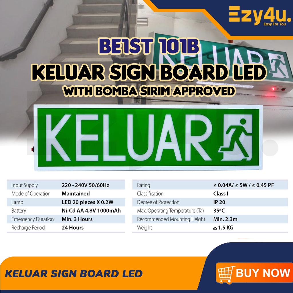 BE1ST 101B LED Keluar Exit Sign Board with Bomba Approved Lesen Sirim ...