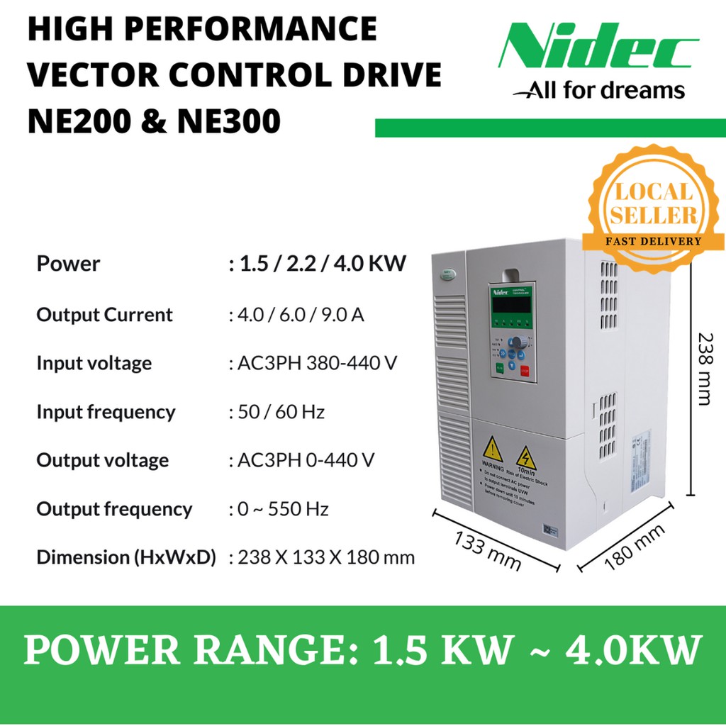 Nidec Control Techniques 4.0KW 5.5HP Inverter NE300 3 phase VFD (ABB ...