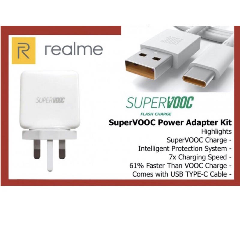 100% ORIGINAL REALME SUPER VOOC 50W CHARGER+SUPERVOOC USB CABLE TYPE-C | Shopee Malaysia