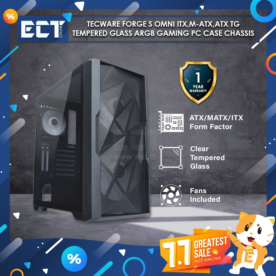Tecware Forge S Omni ITX,M-ATX,ATX TG Tempered Glass ARGB Gaming PC ...