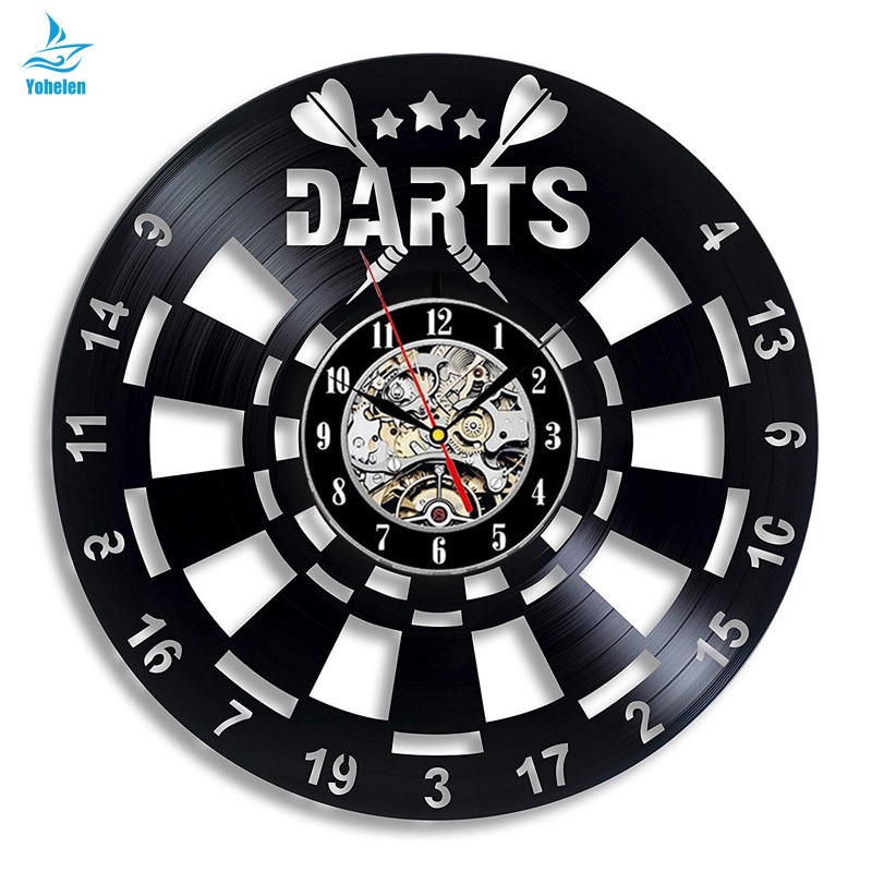 Darts Vinyl Record Wall Clock Man Cave Game Room Decoration 3D Clock ...