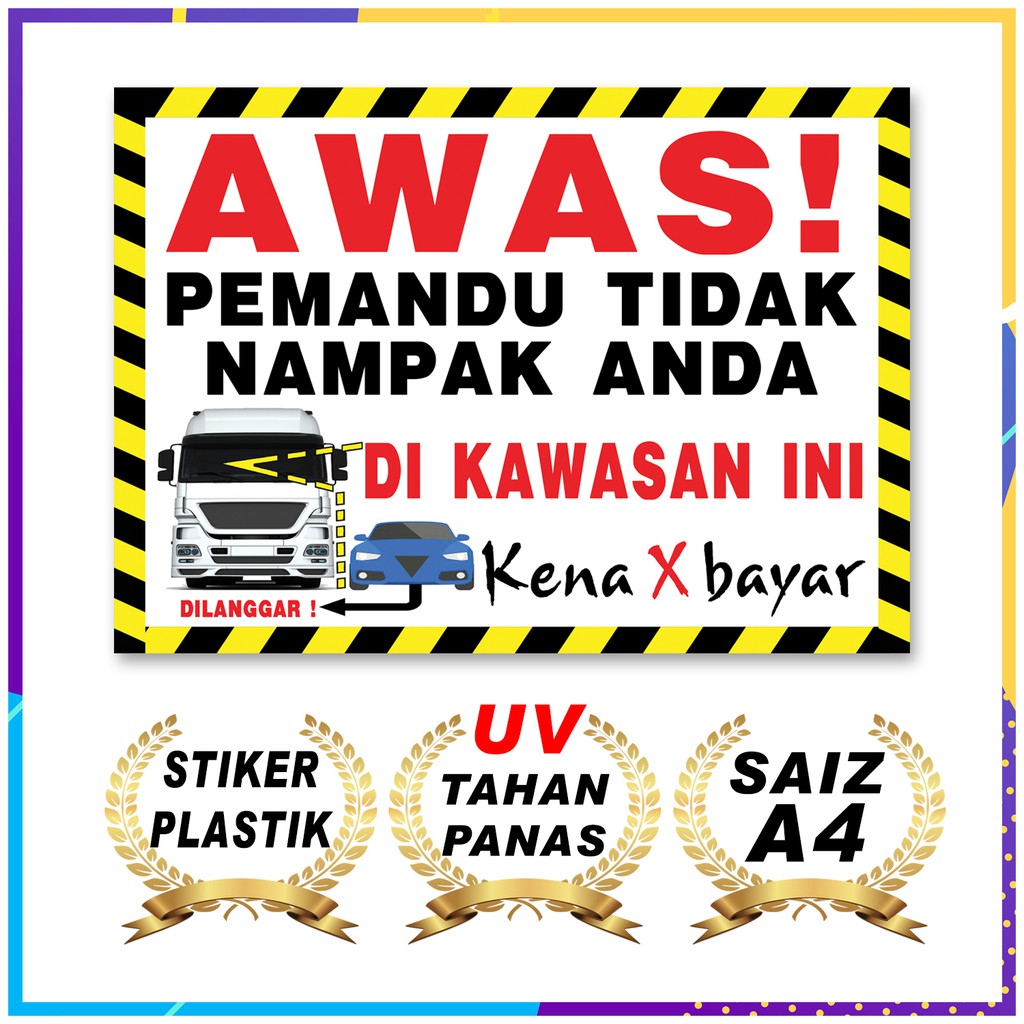 STICKER Awas lori, keselamatan Blind spot | Shopee Malaysia
