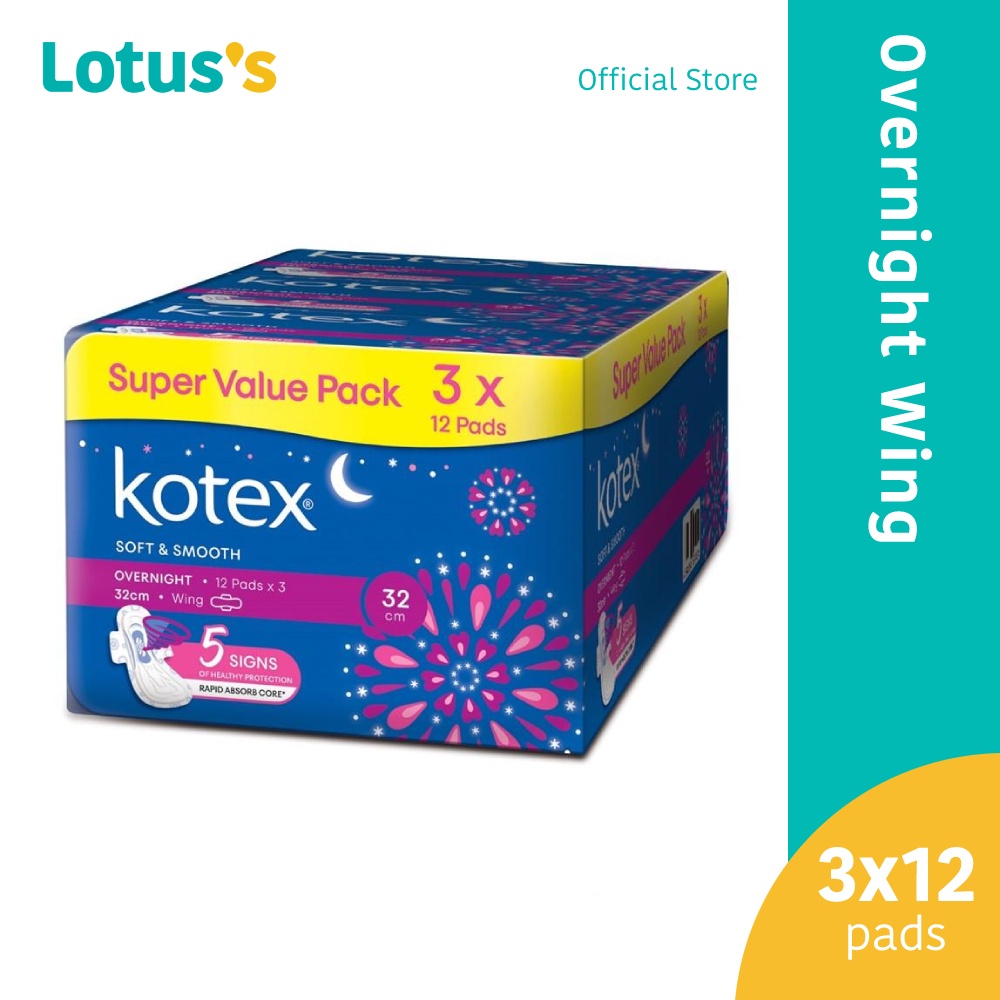 Kotex Soft & Smooth Overnight Wing 32cm (3 x 12 Pads) | Shopee Malaysia
