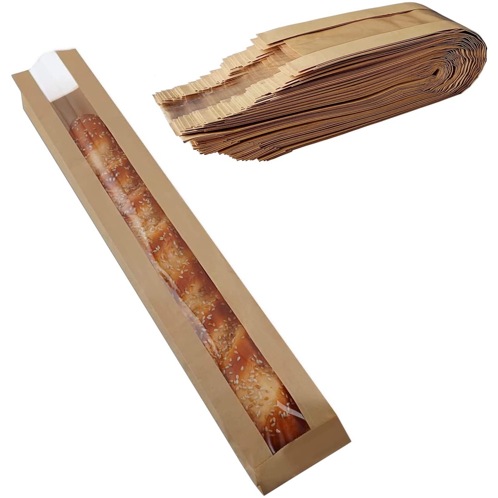 10pcs Baguette Bread Bag Brown Kraft Loaf Storage Sacks With Clear ...