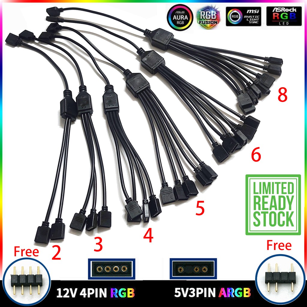 Cooler Master Addressable RGB 1 To 2 3 4 5 6 8 ARGB 3pin Splitter Cable ...