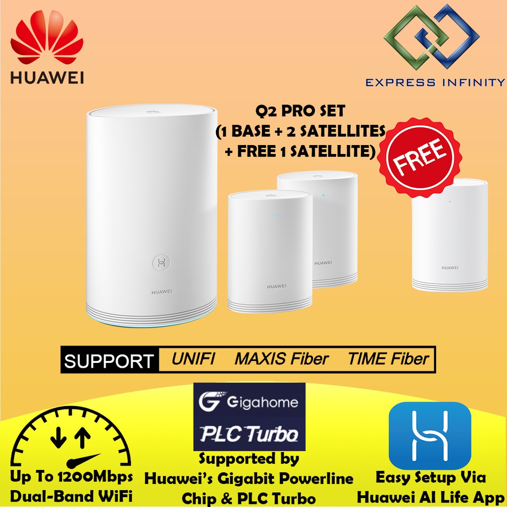 Huawei WiFi Q2 PRO (Base + Satellites) Powerline AV1000 + AC1200 Dual ...