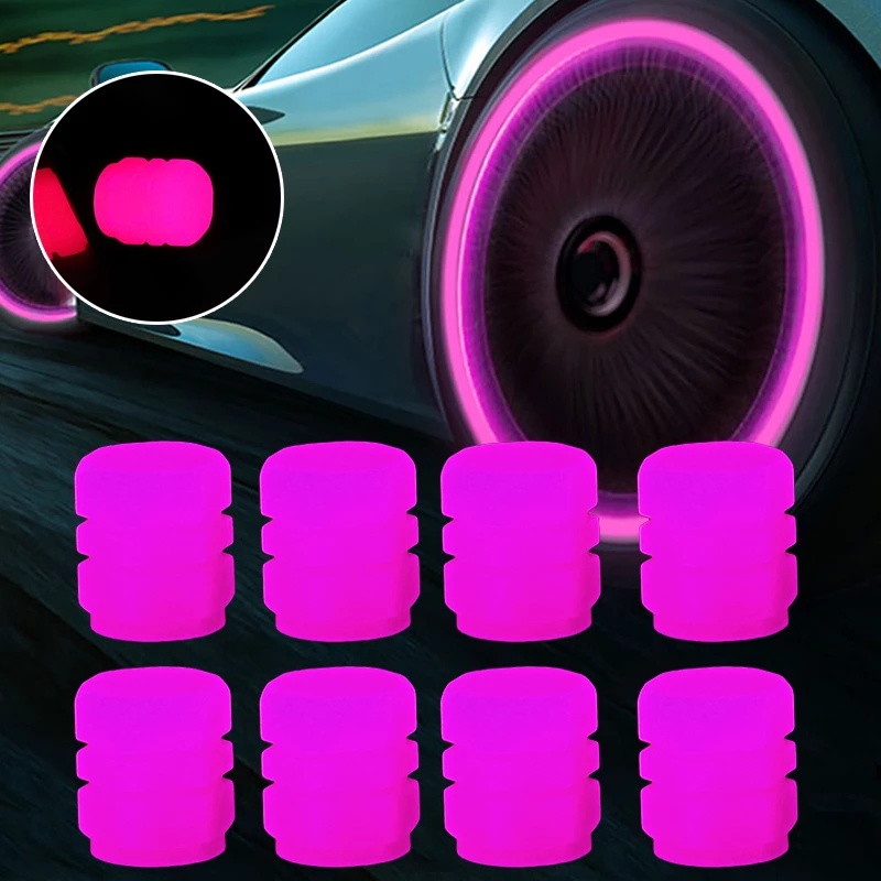4 Pack Pink Fluorescent Tire Valve Stem Caps /Universal Car Glow Tire ...